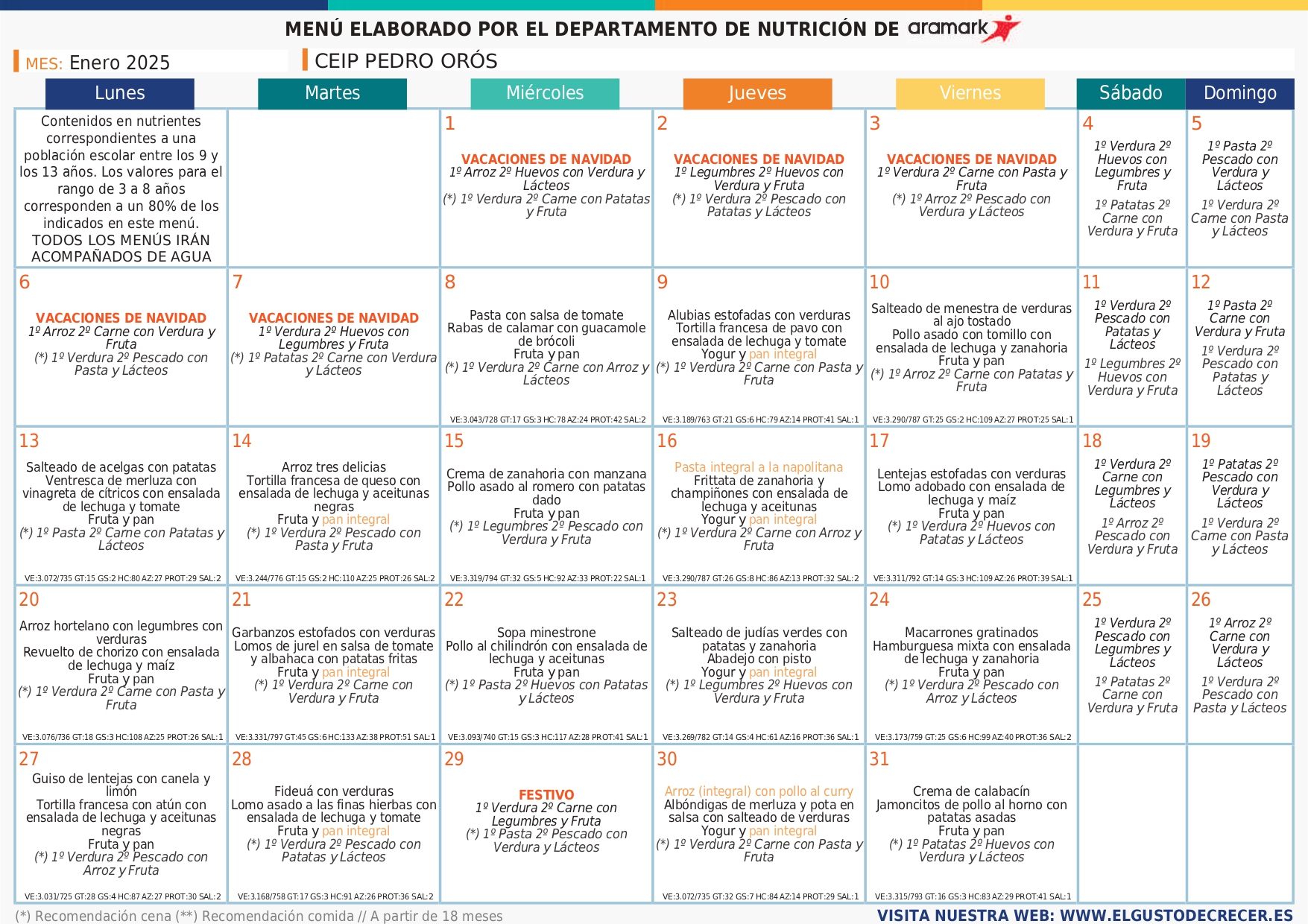 MENÚ ENERO 2025 – CEIP "Maestro Don Pedro Orós"